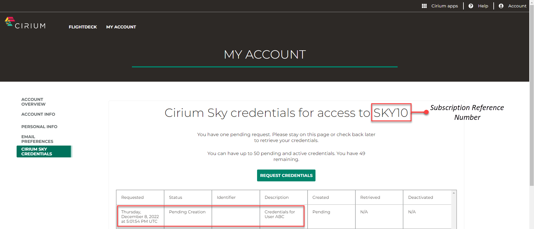 How to manage Cirium Sky credentials using My Cirium?